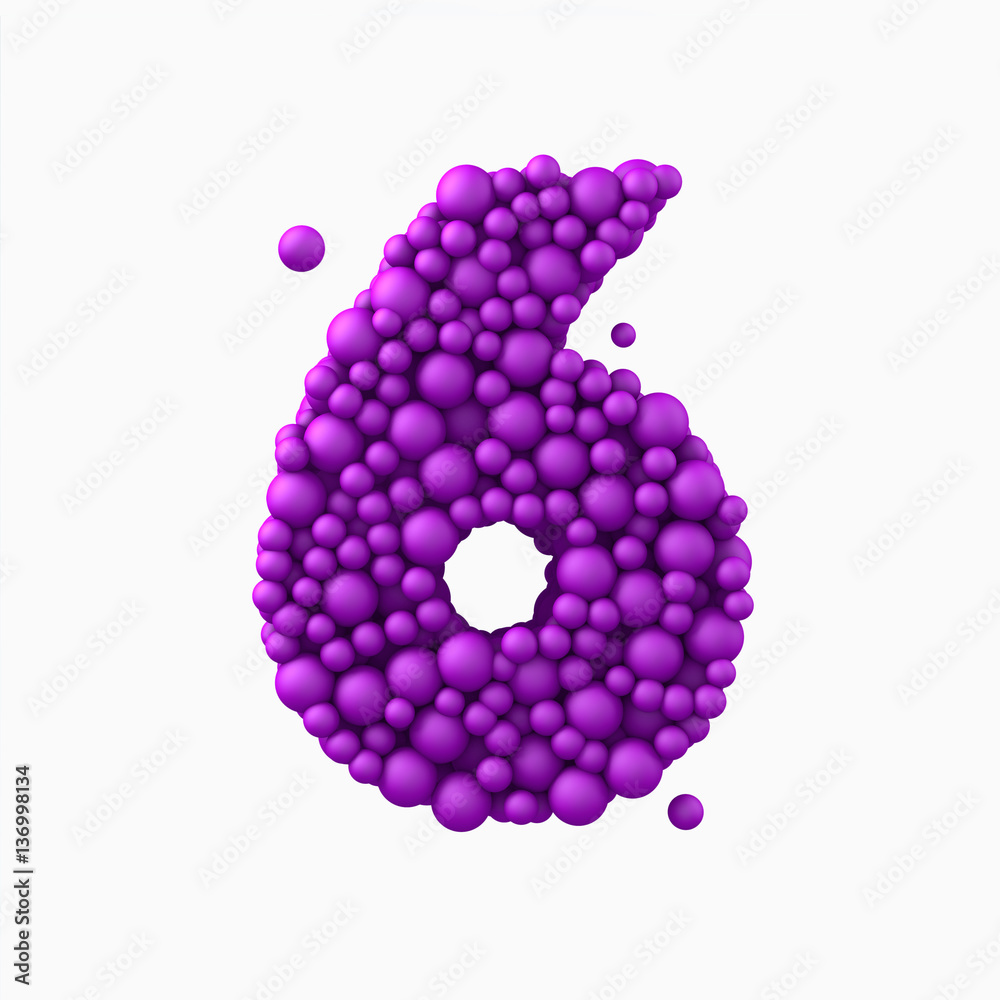 Number 6 made of plastic beads, purple bubbles, isolated on whit Stock ...