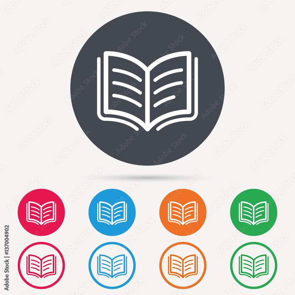 Book icon. Study literature sign. Education textbook symbol. Round ...