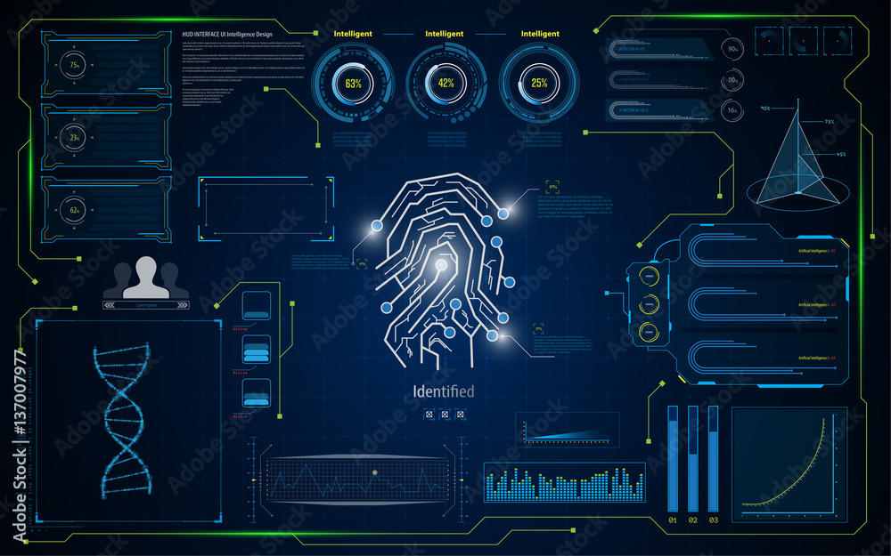 hud ui interface screen identification virutal system security concept ...