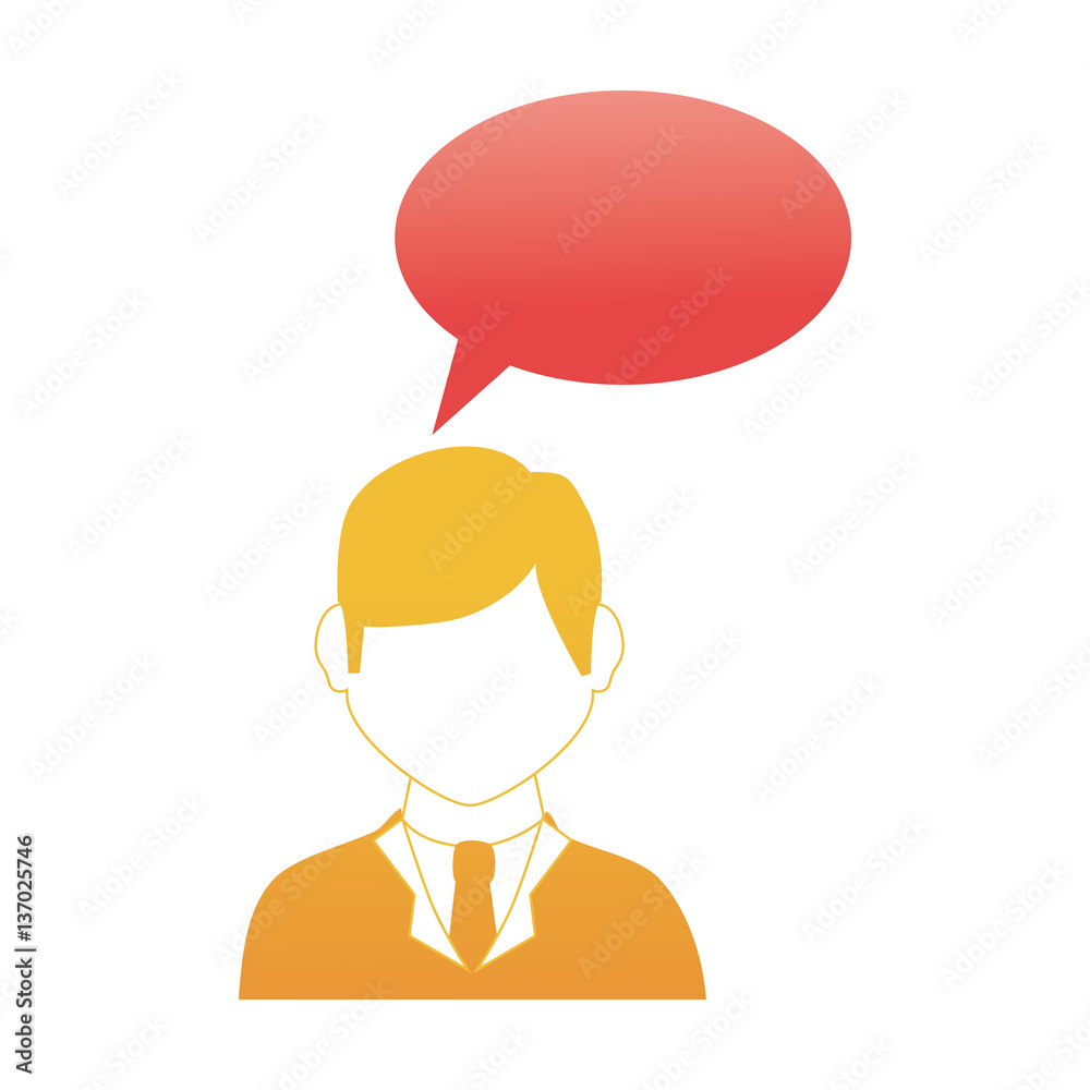 oval callout for dialogue with man half body and suit without face ...