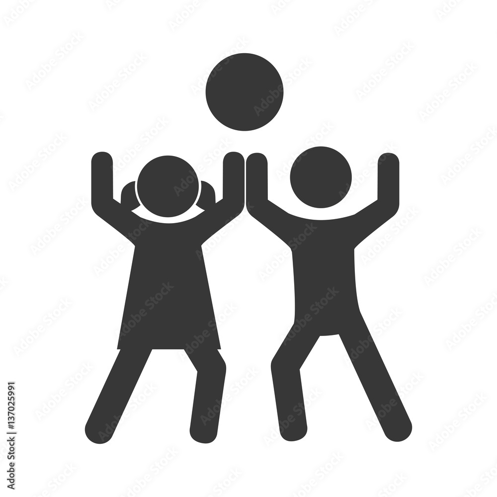 monochrome pictogram with kids play with a ball vector illustration ...