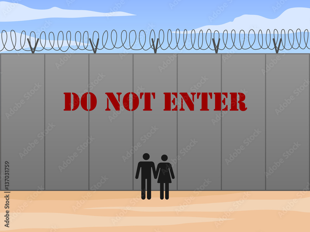 Border wall between United States and Mexico with do not enter sign in ...