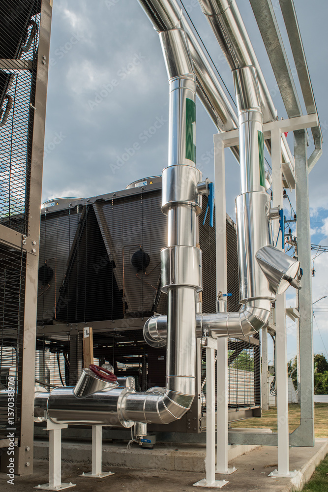 chiller and piping system in factory. Stock Photo | Adobe Stock