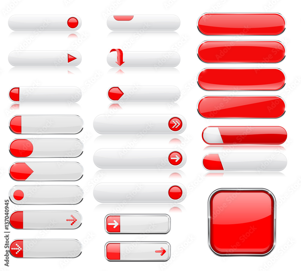 White and red menu buttons. Interface elements with metal frame Stock ...