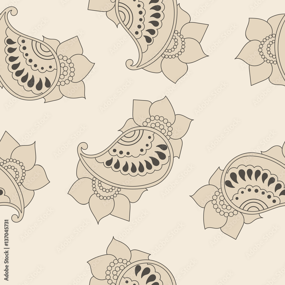 Indian seamless pattern in beige colors, vector. Elements are hi Stock ...