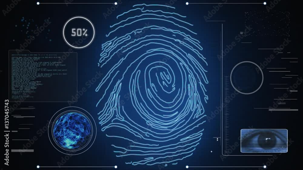 Identity scan: access permitted. Futuristic fingerprint and iris ...