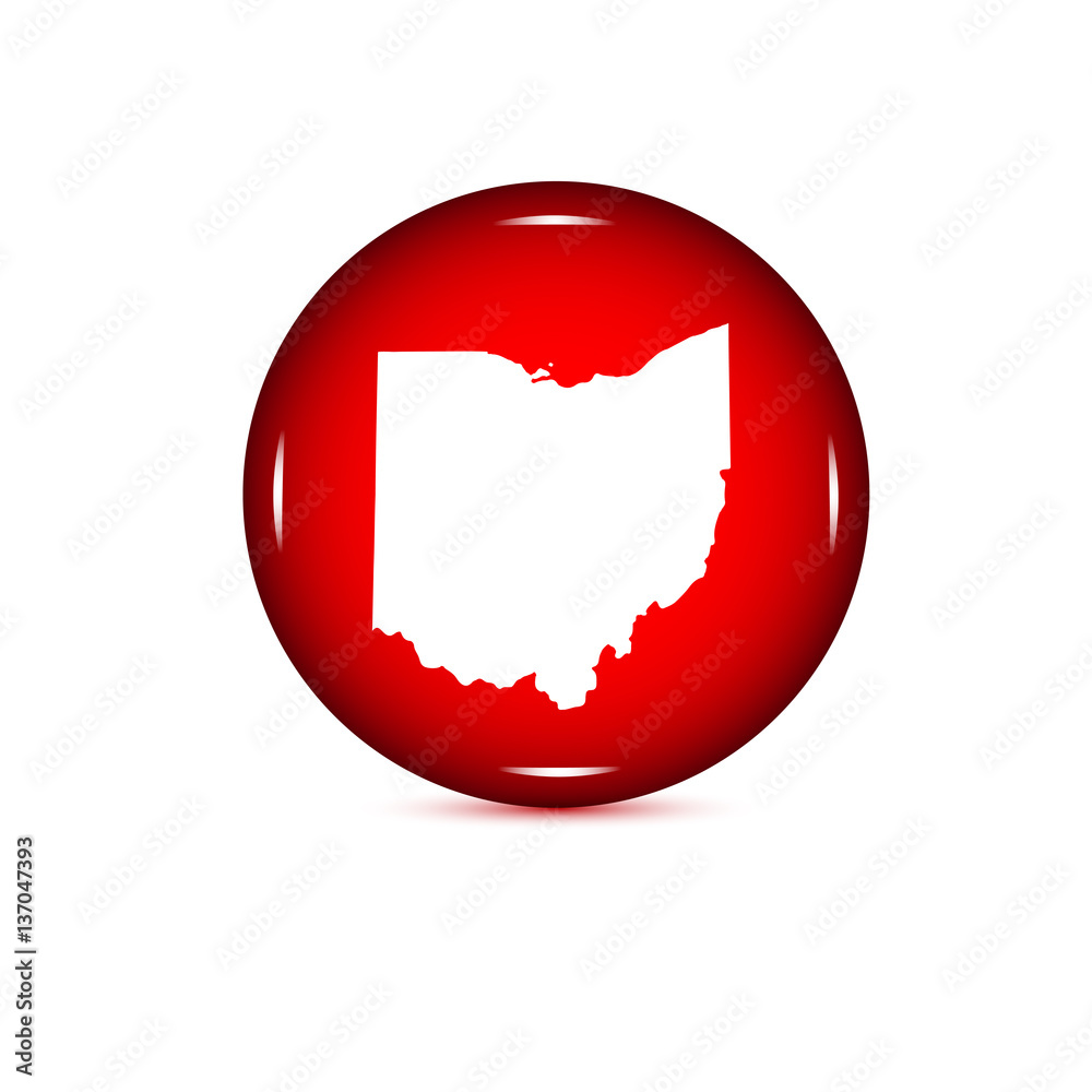 Map of the U.S. state of Ohio. Red button on a white background Stock ...