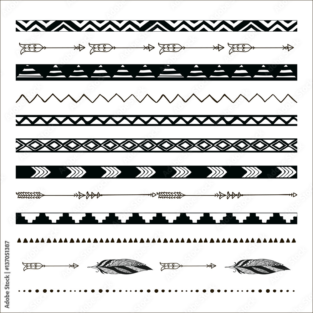 Vector black abstract tribal seamless pattern borders Stock Vector ...