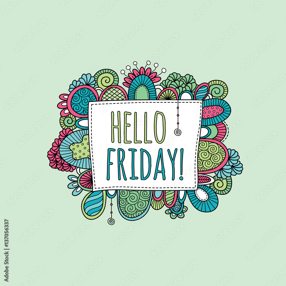 Vecteur Stock Hello Friday Hand Drawn Doodle Vector A square shape with ...