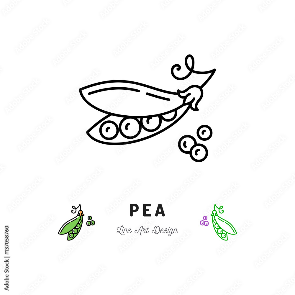 Vector Pea icon Vegetables logo, Peas in a pod. Thin line art design ...