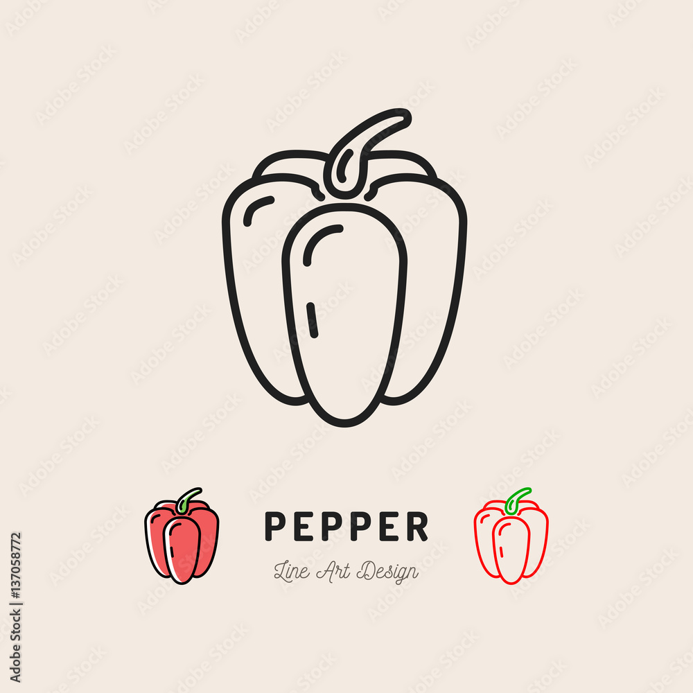 Vector Bell Pepper icon Vegetables logo. Thin line art design, outline ...