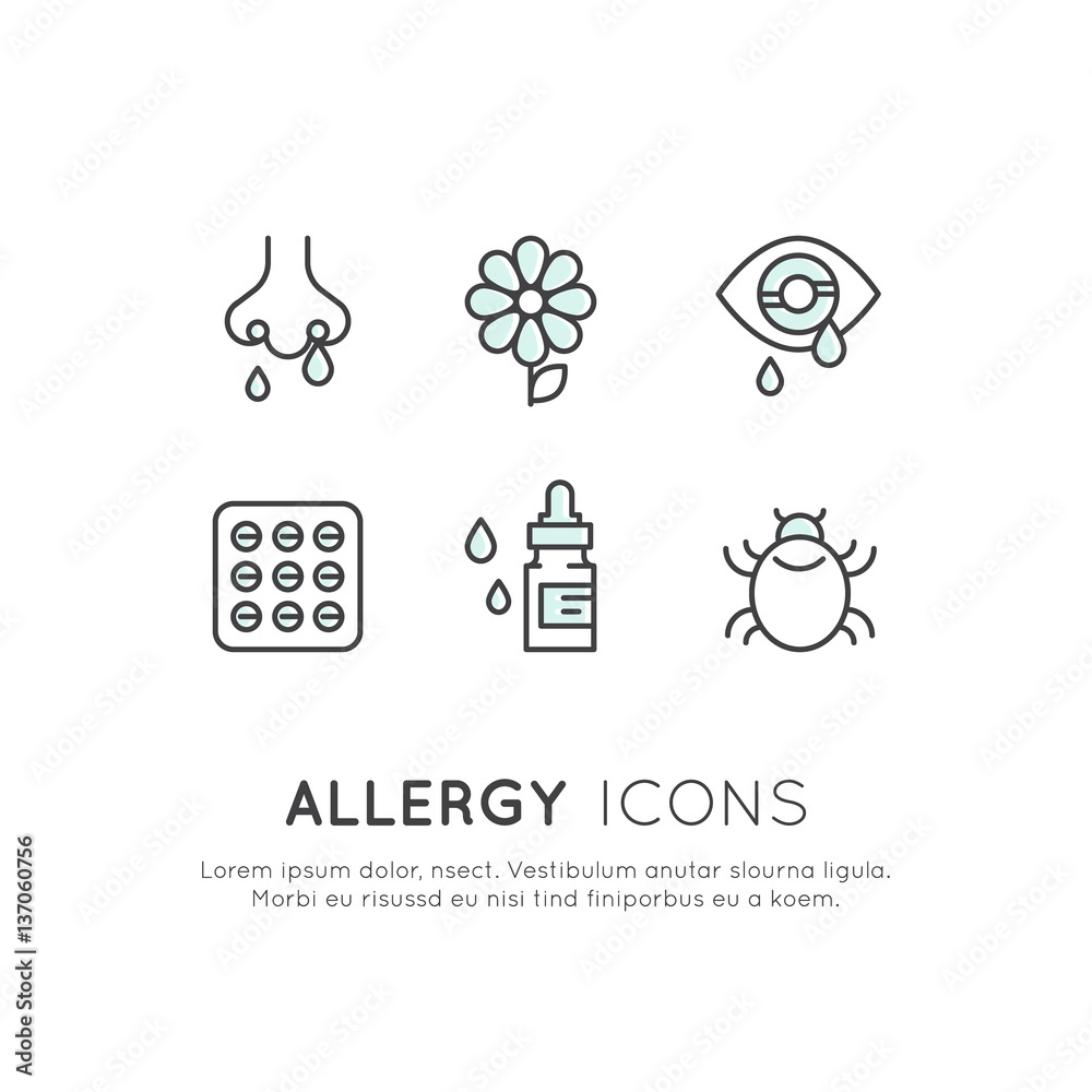Vector Icon Style Illustration Card Logo Set Allergens, Season or ...
