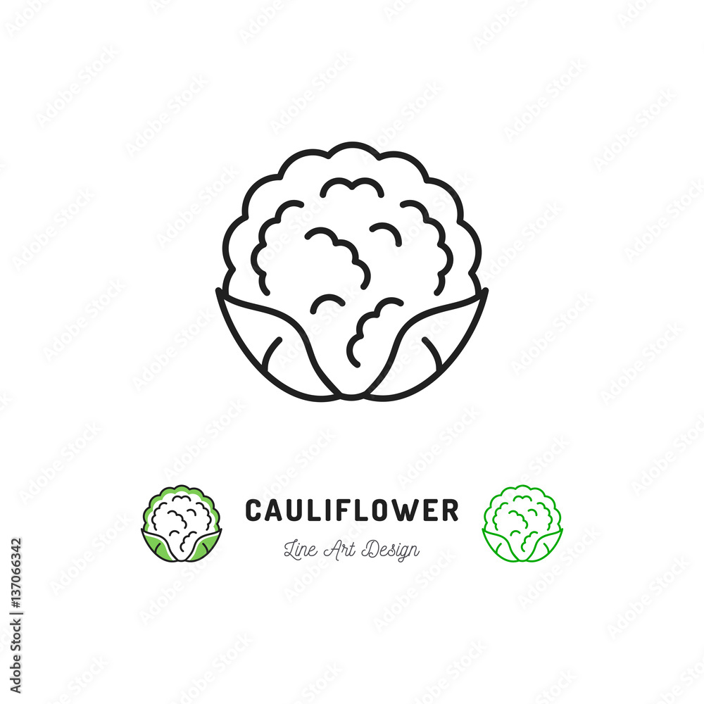 Cauliflower icon Vegetables logo Cabbage. Thin line art design, Vector ...