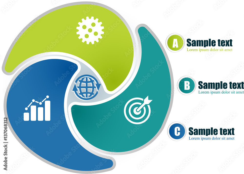 Circle infographic template with 3 steps. Parts of chart with icons ...