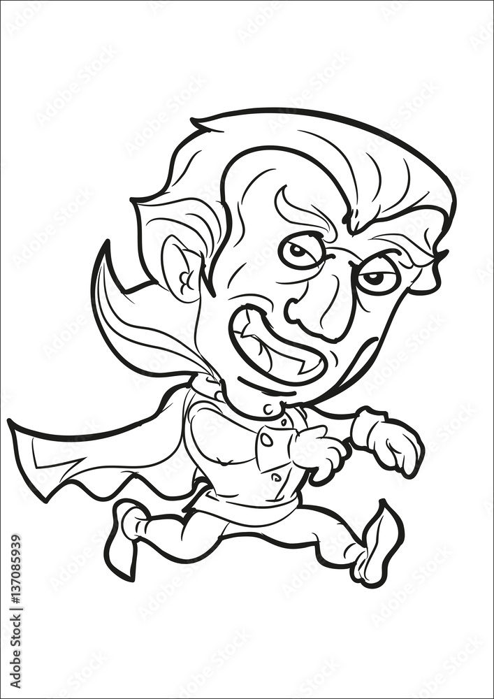 happy smiling cartoon running vampire coloring page Stock-Vektorgrafik ...