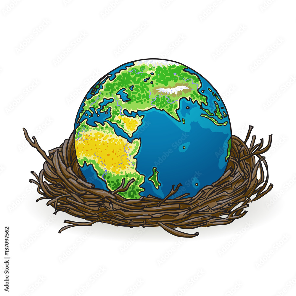 small model of earth in a bird's nest Stock Vector | Adobe Stock