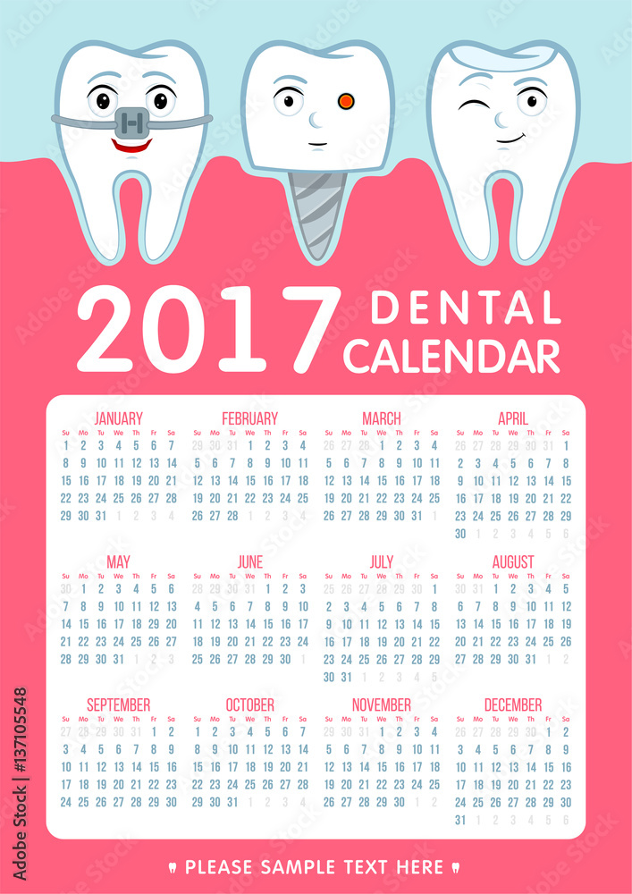 Calendar for children dentistry. Paper dental calendar 2017. Funny ...