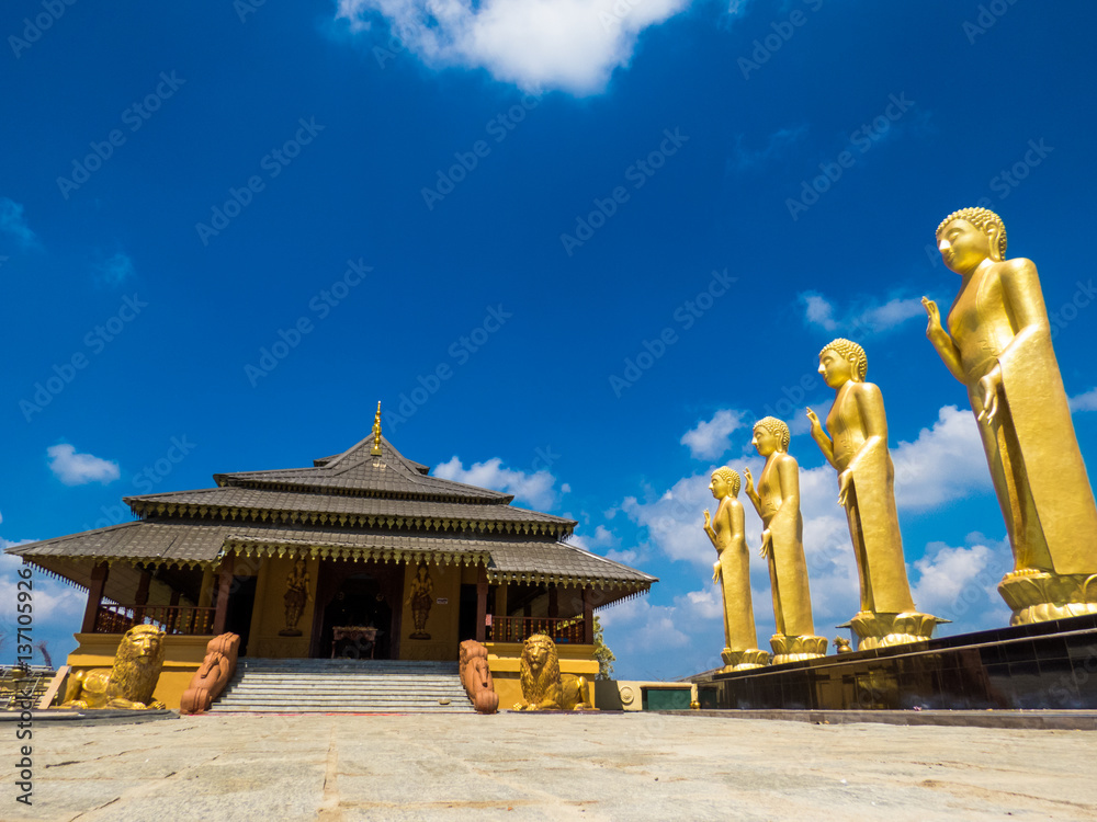 Series of golden Standing Buddha Statues Golden Temple Palace Relic ...