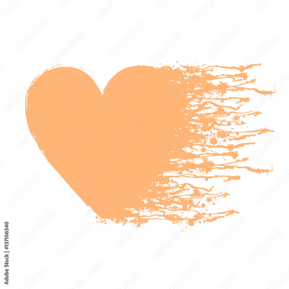 Vector graphic grunge illustration of heart sign with ink blot, brush ...