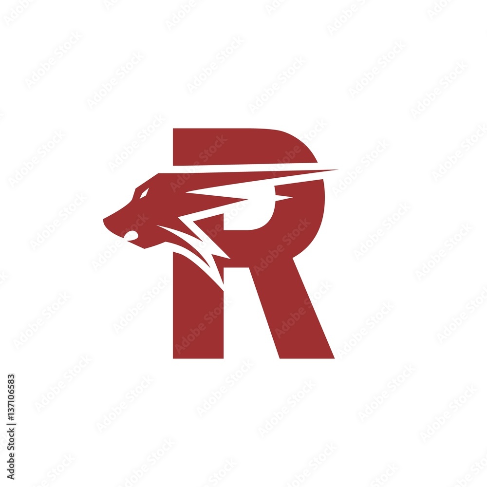 Red Initial R letter with Tiger or Wolf Logo Design Template. Vector ...