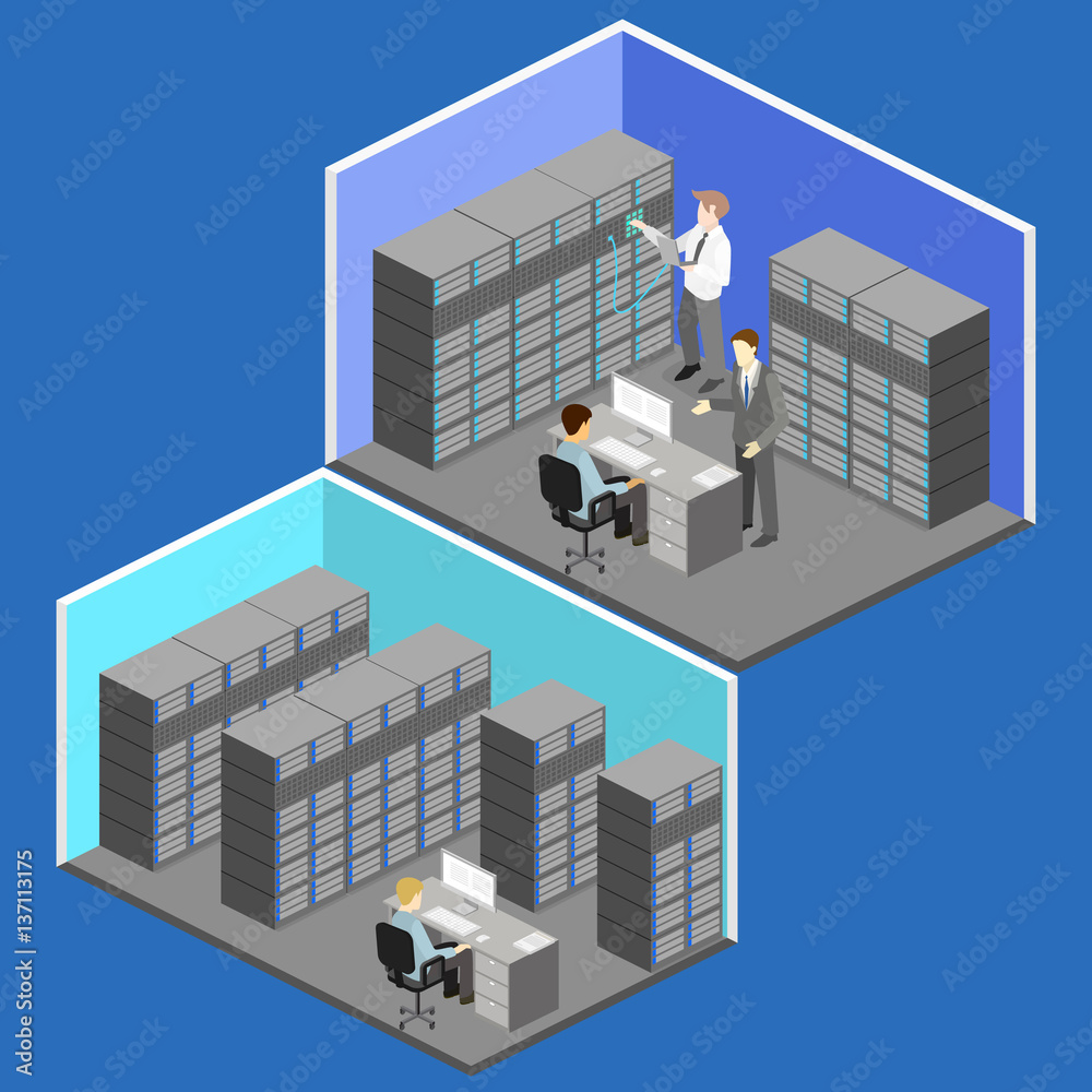 isometric interior of server room. Flat 3D illustration. Stock Vector ...