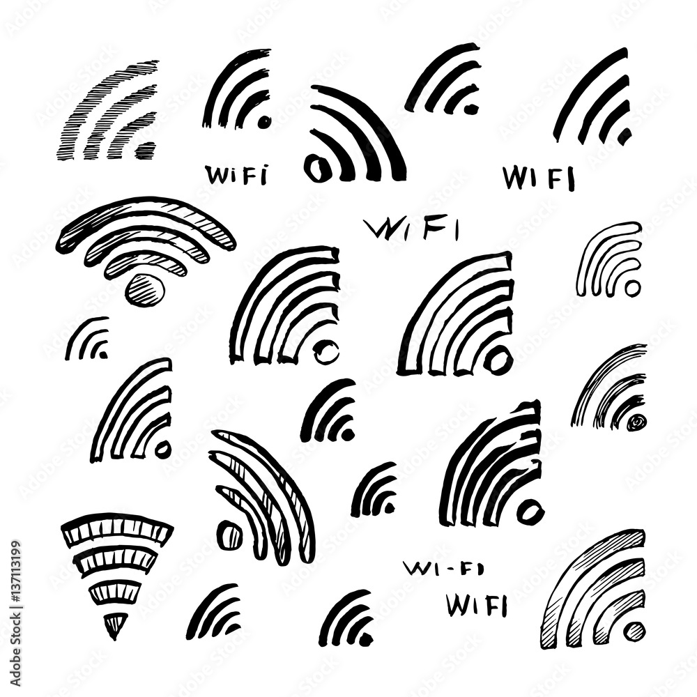 Hand drawn sketch Wi-Fi icon Stock Vector | Adobe Stock