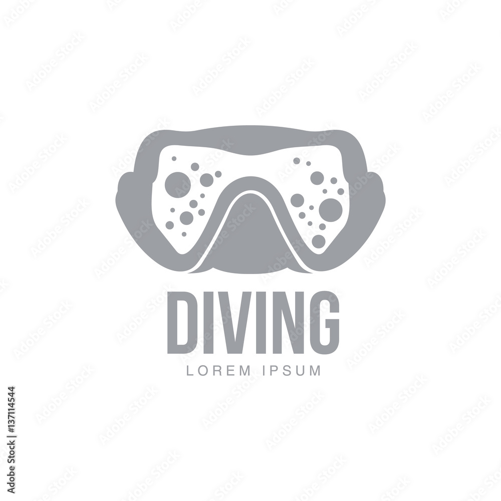 Black and white graphic diving logo template with diver mask, vector ...