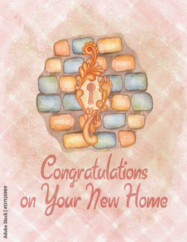 Watercolor house warming congratulation card. Hand drawn illustration ...