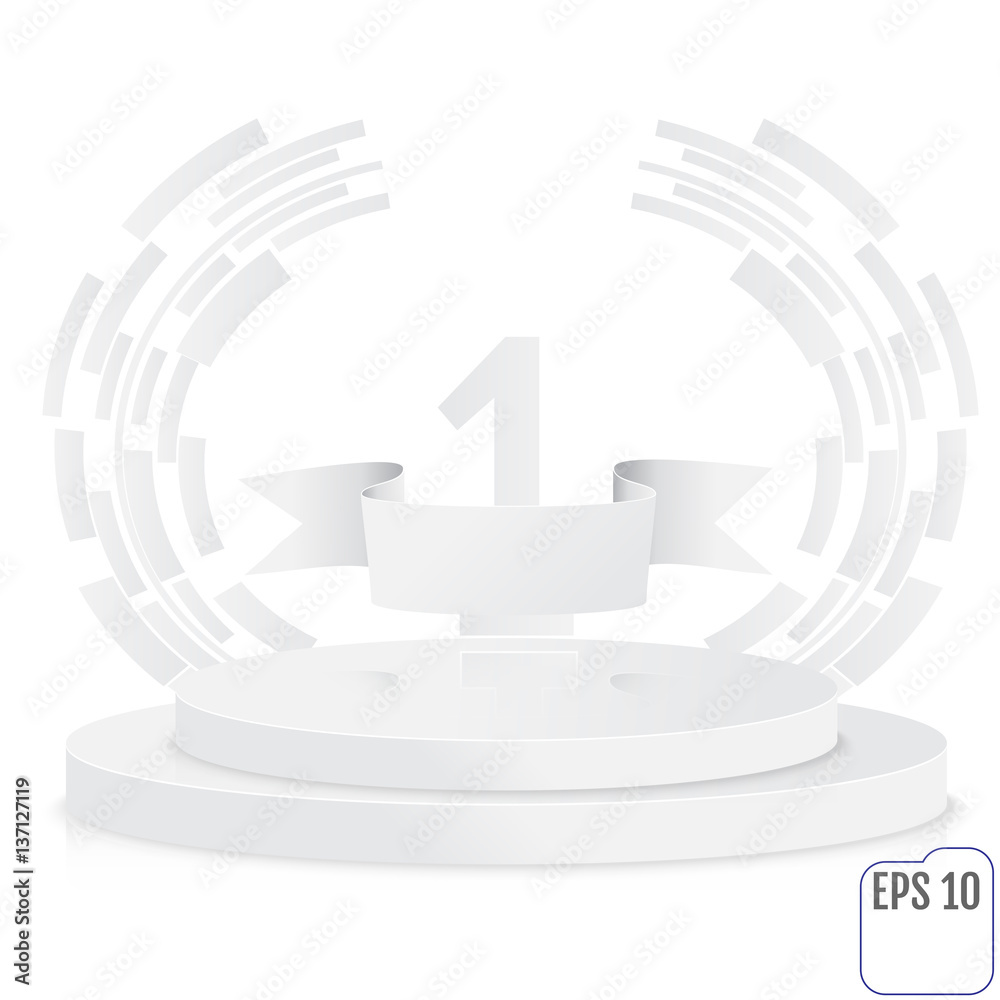 Stage for awards ceremony. White round podium. First place. Winner ...