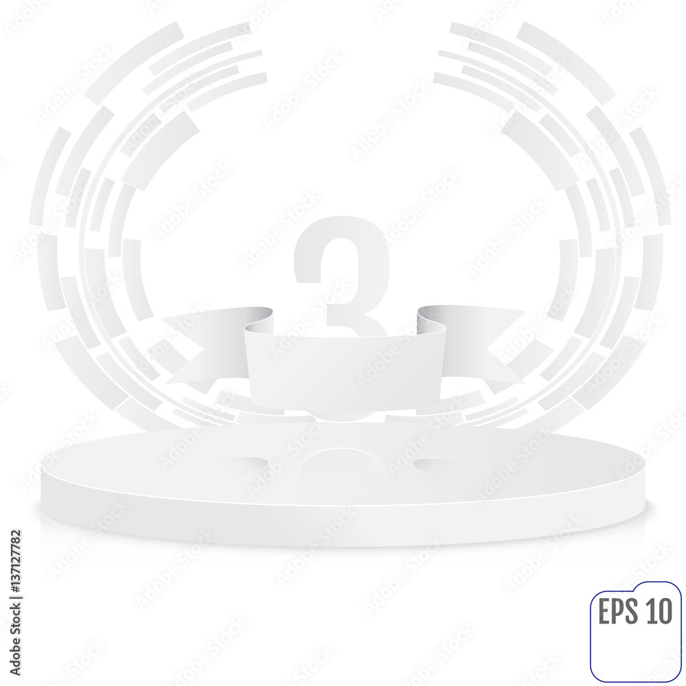 Stage for awards ceremony. White round podium. Third place. Winner ...