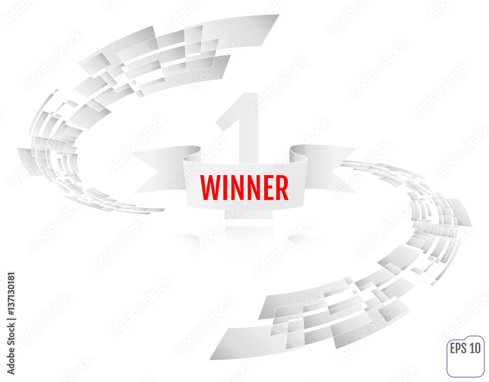 Winner, number one background with white ribbon and stylized techno ...