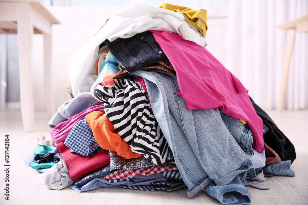 Messy colorful clothing, closeup Stock 写真 | Adobe Stock