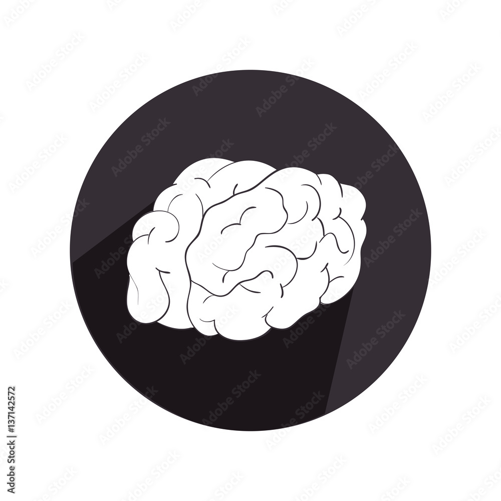 circular border with silhouette view side brain in monochrome color ...