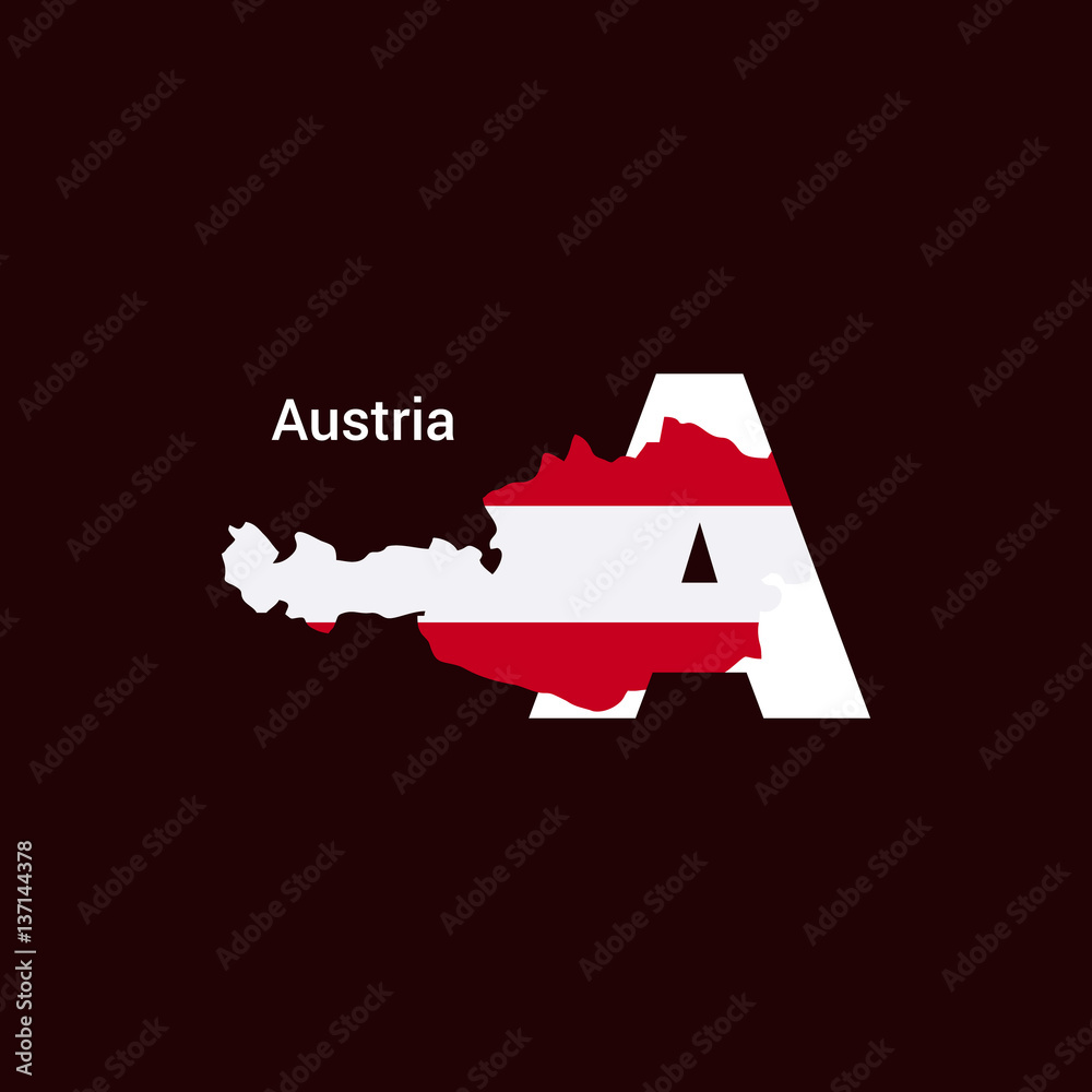 Austria Initial Letter Country with Flag Map Vector Stock-Vektorgrafik ...