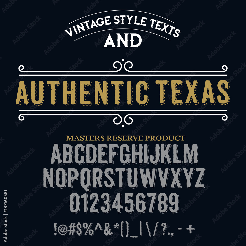 Typeface. Label. Authentic Texas typeface, labels and different type ...