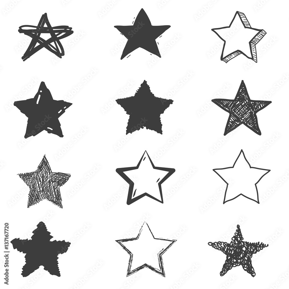 Set of cute hand drawn star. Doodle style sketching. Vector ...