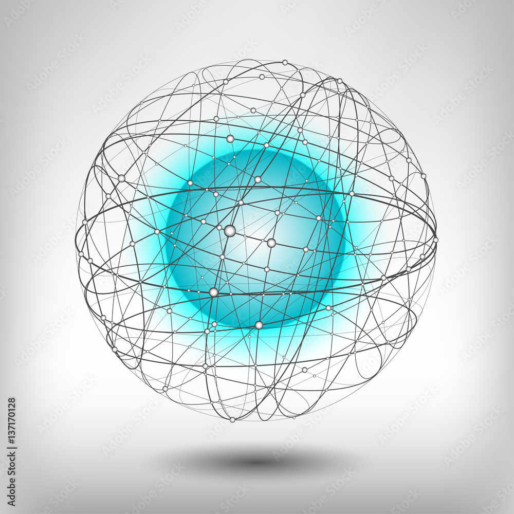 Vector illustration on the theme of physics, atomic nucleus, energy ...