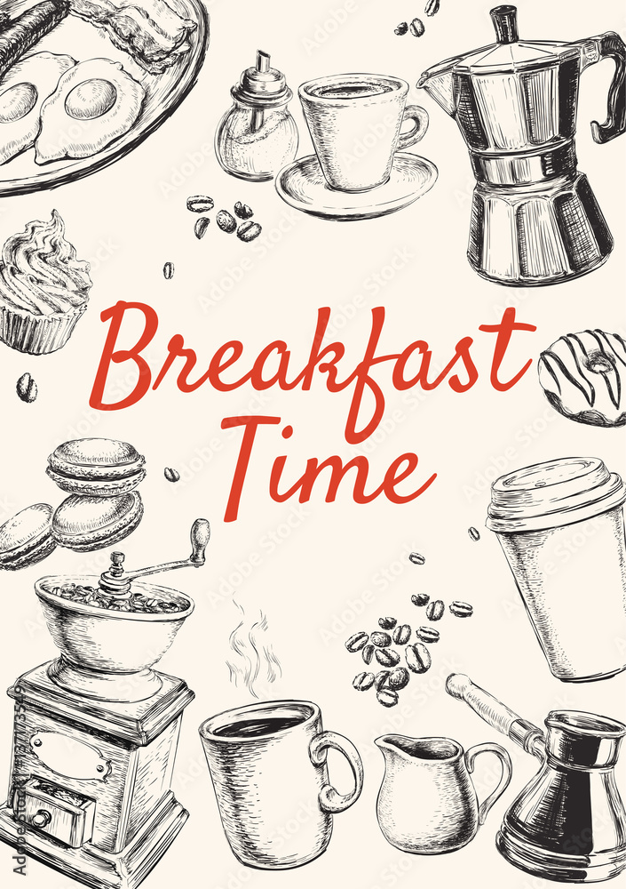 Breakfast Hand Drawn Set Vector illustration Stock Vector | Adobe Stock
