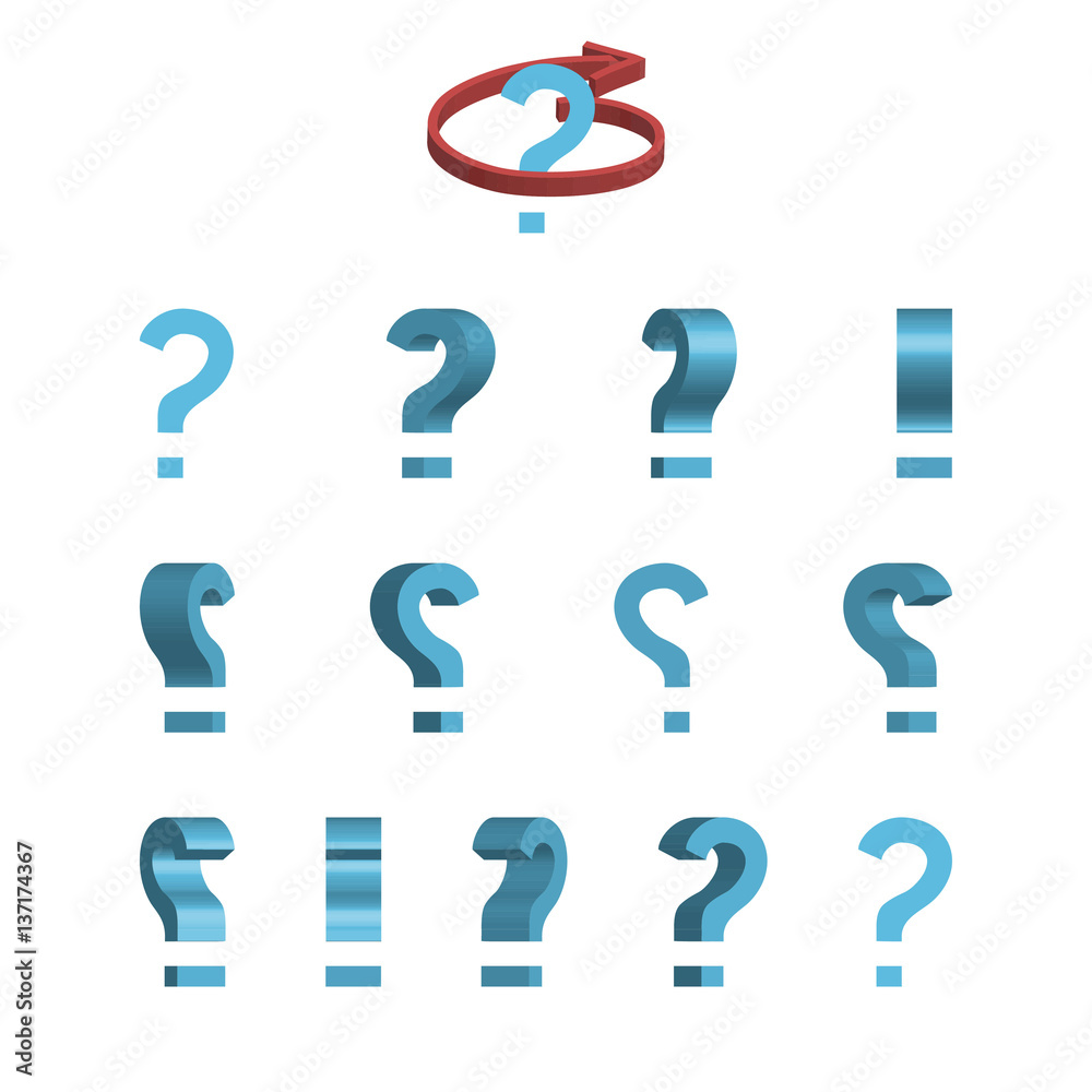 Sheet of sprites. Rotation of cartoon 3d question mark. Isolated on ...