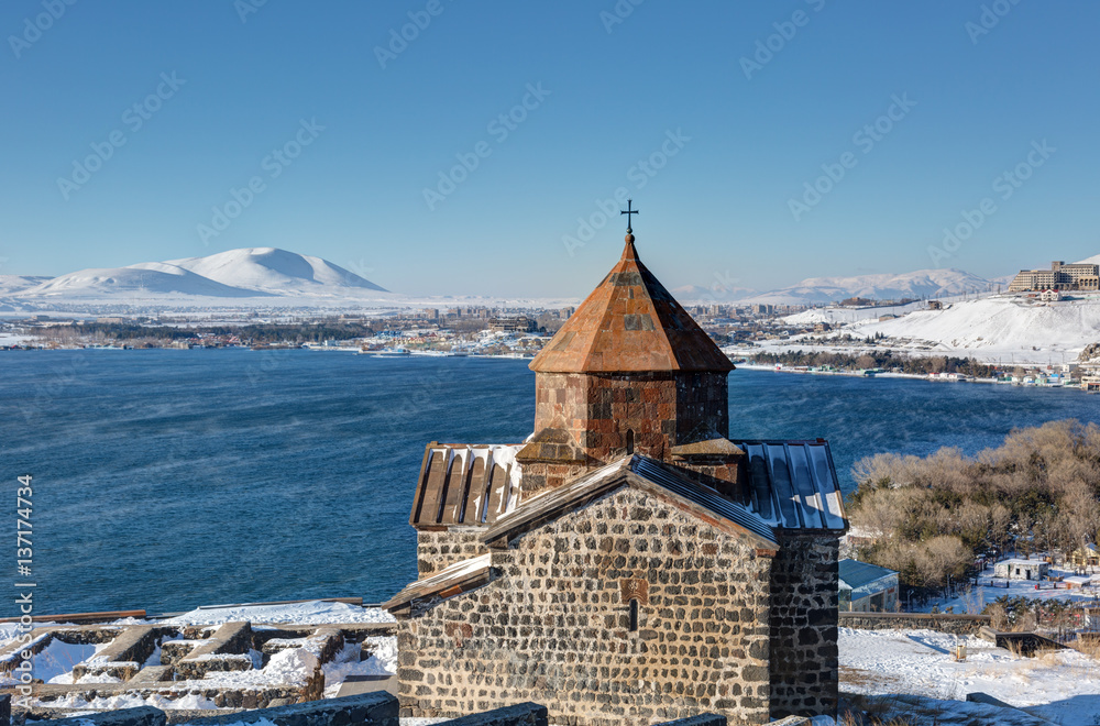 Sevan temple complex on the peninsula of the Lake Sevan, Armenia. Stock-Foto | Adobe Stock