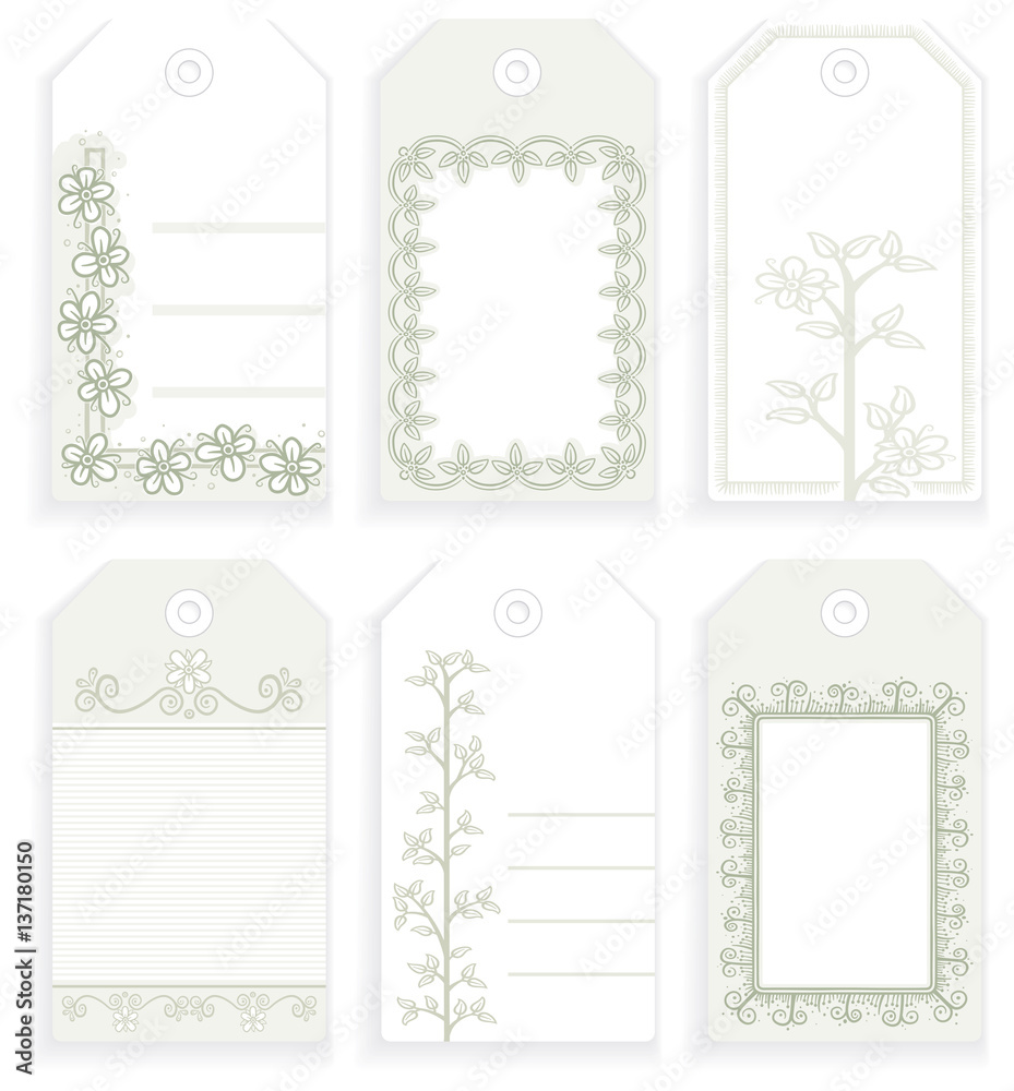 Flower Labels. Six designs of labels with floral ornaments. Stock ...