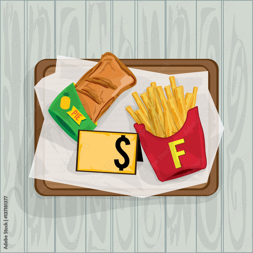 foods objects French fries pie drawing graphic design template Stock ...