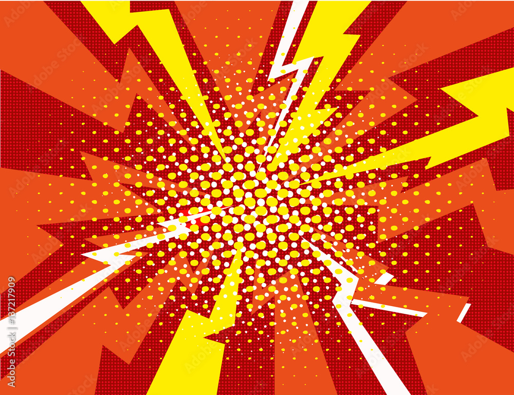 Vector halftone pop art comic style lightning vector background Stock ...