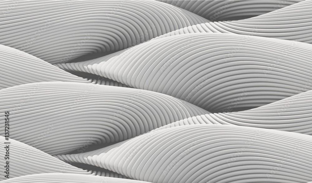 White lines, waves, curved surface illuminated by light. Seamless ...