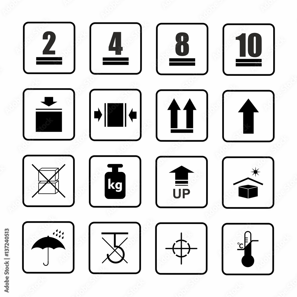 Packaging symbols set 2 of 2 . Vector design isolated on white ...