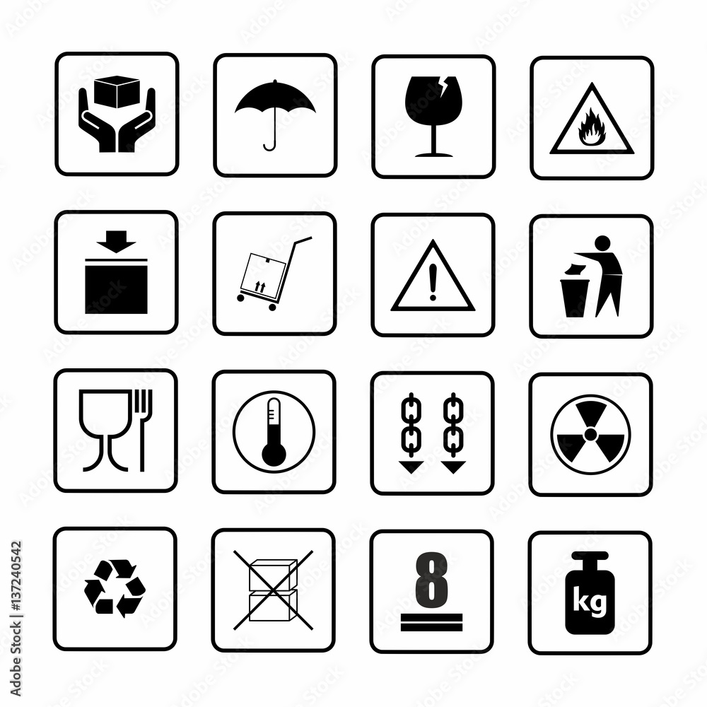 Packaging symbols set 1 of 2 . Vector design isolated on white ...