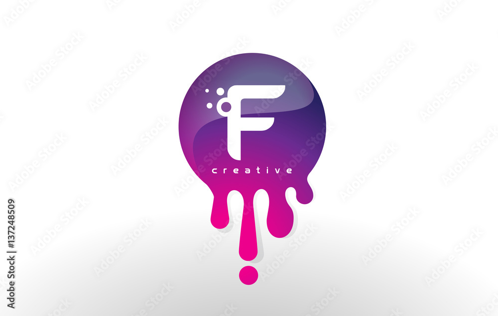 F Letter Splash Logo. Purple Dots and Bubbles Letter Design Stock ...