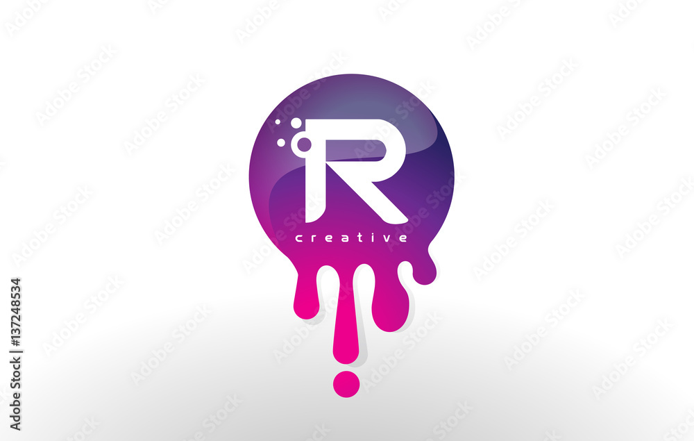 R Letter Splash Logo. Purple Dots and Bubbles Letter Design Stock ...