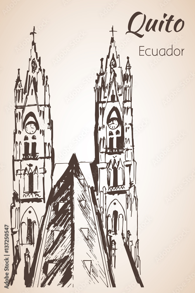 Quito hand drawn sketch. Ecuador. Stock Vector | Adobe Stock