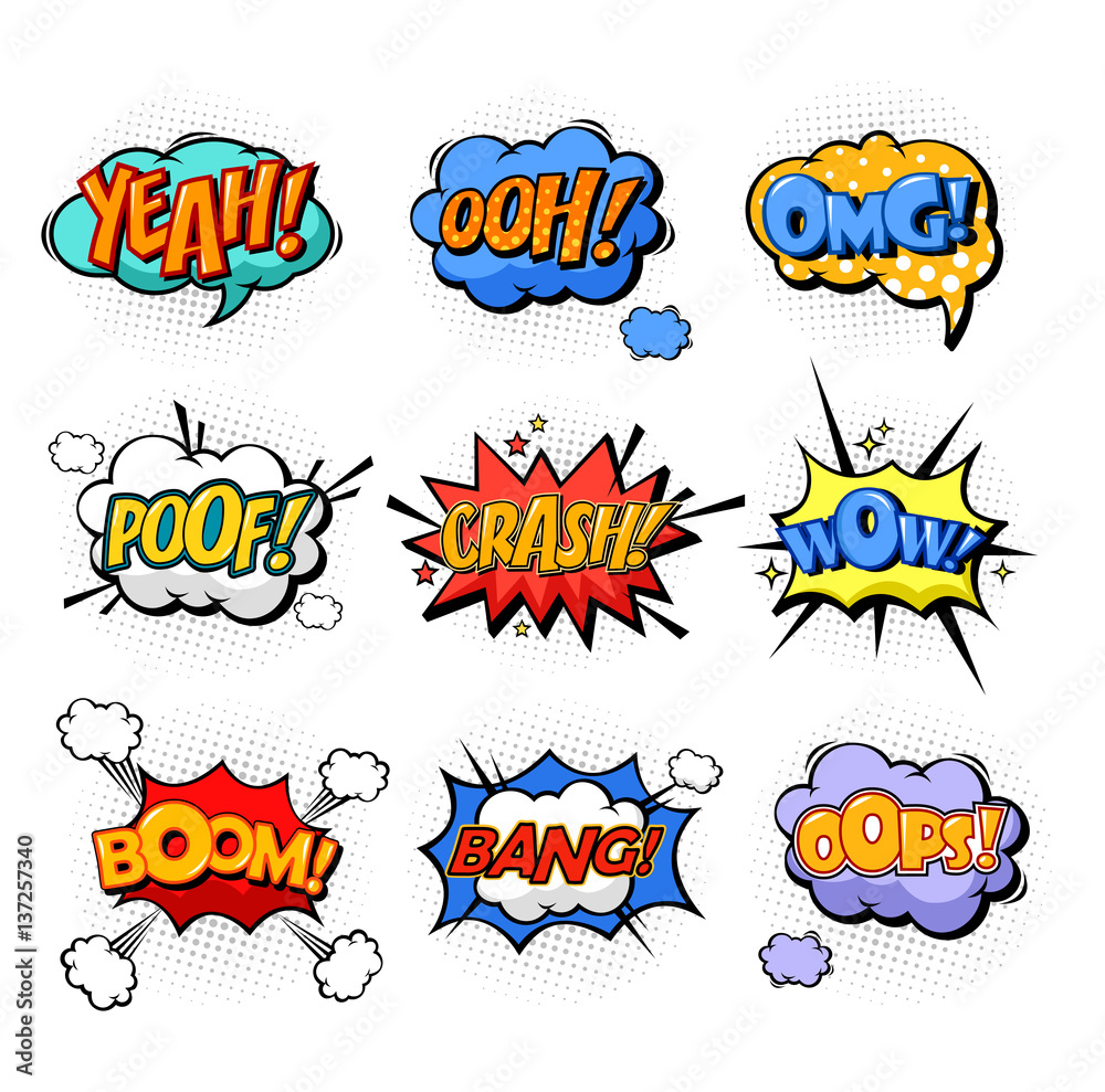 Oh and splash, boom and bang comic bubles Stock-Vektorgrafik | Adobe Stock